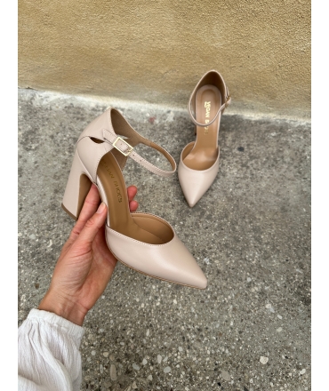 VSI NAVA Nude vegan pointed toe pumps with wide heel Made in Italy ...